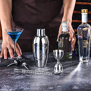 Premium Cocktail Shaker Set with Built in Strainer, Double Jigger, Mixing Spoon, Liquor Pourers, for Home, Bars, Parties, Professional Bar Tools