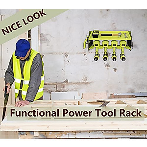 Drill Storage Rack，Power Tool Organizer Drill Holder Wall Mount， Drill Organizer for Garage, Workshop,Drill Bit Storage Shlef, Holds 4 Drills with Screws Box (Green-2 Layer)