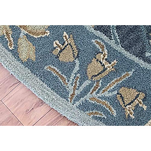 Old Hand Made Floral Blue Tulip Traditional Persian Oriental Woolen Area Rugs (8'x8' Round)