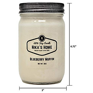 Nika's Home Blueberry Muffin Soy Candle 12oz Mason Jar Non-Toxic White Soy Candle-Hand Poured Handmade, Long Burning 50-60 Hours Highly Scented All Natural, Clean Burning Candle Gift Décor