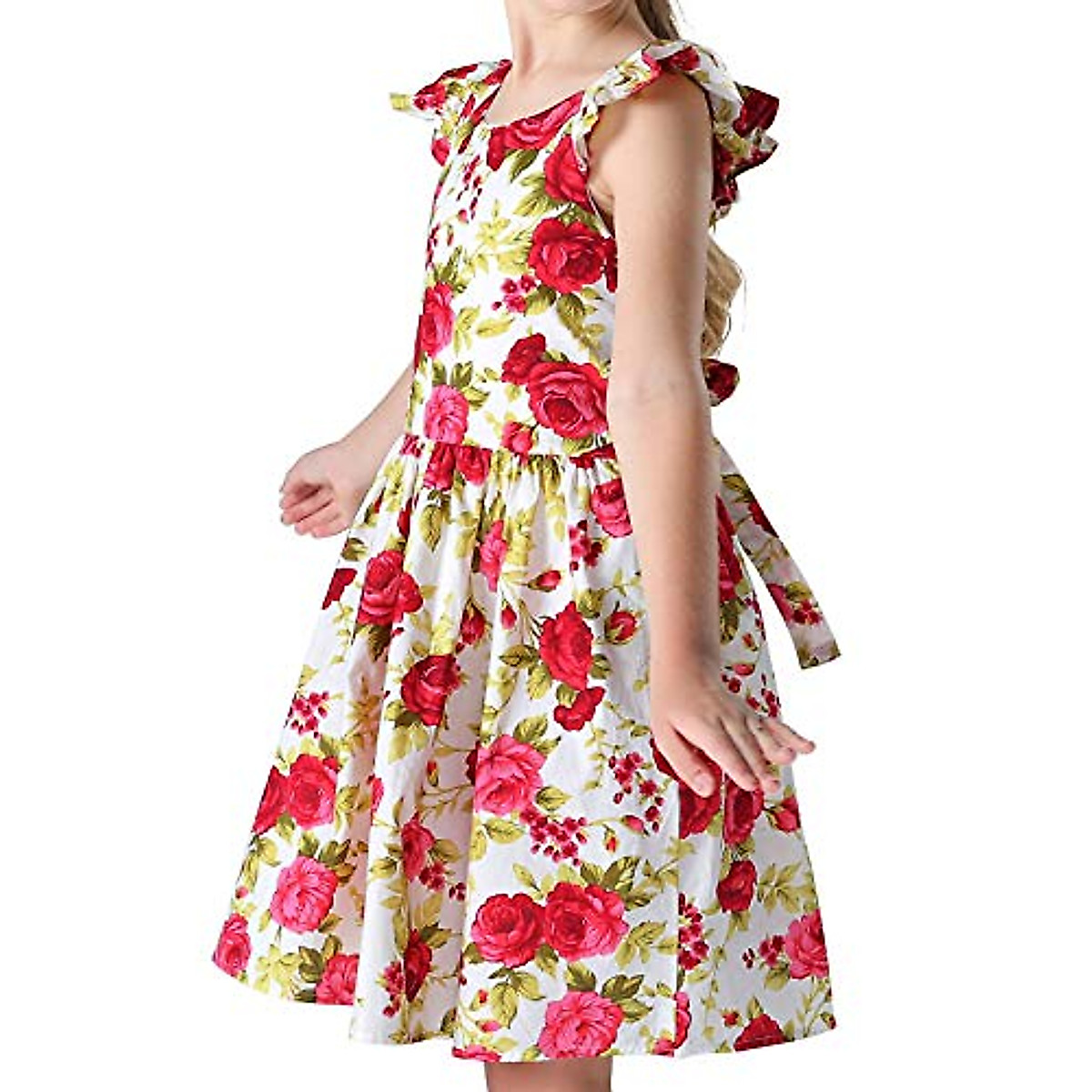 Floral Infant Backless Spring Summer Girls Sundress Clothes,D9#1,5-6 Years(130)