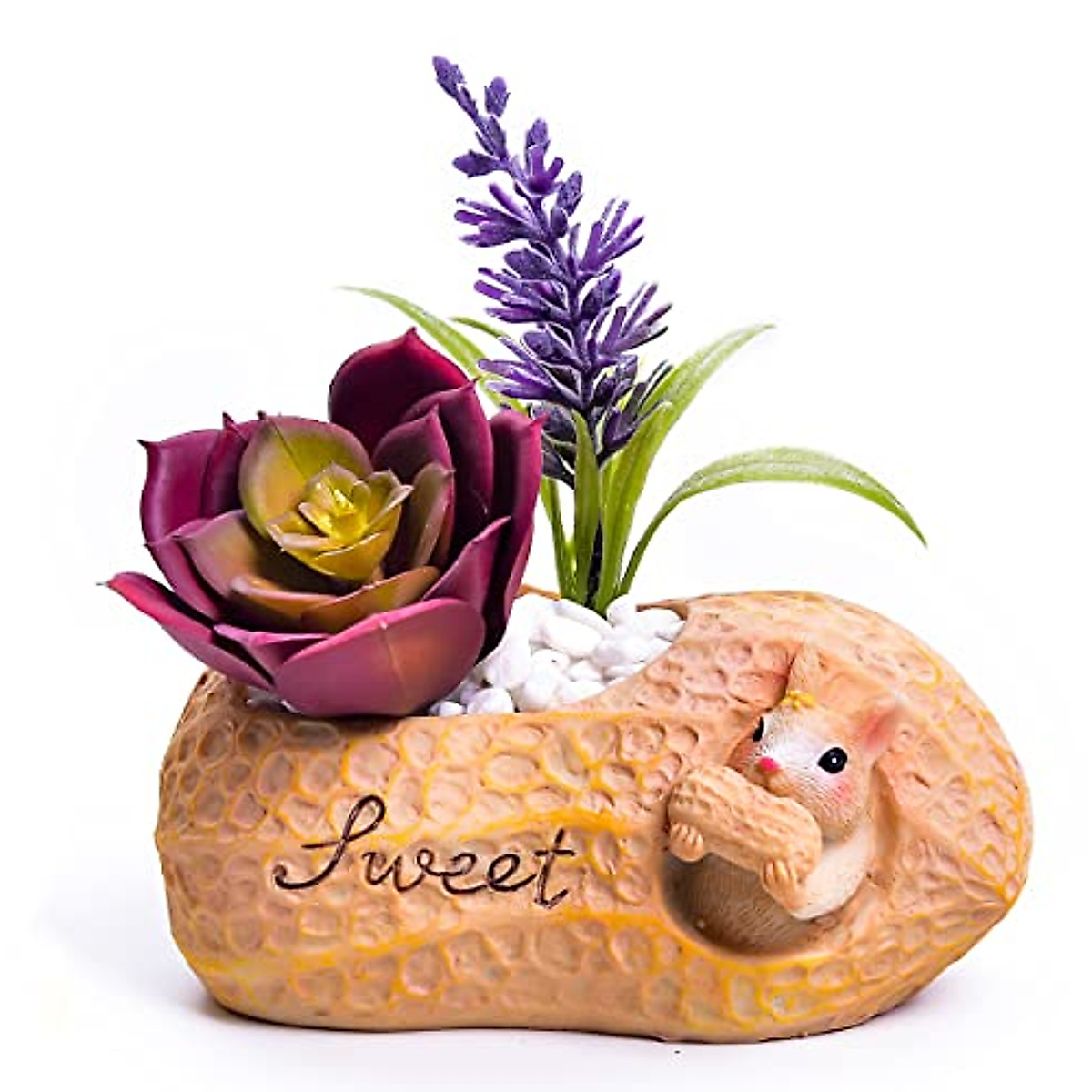 Cute Little Squirrel Flowerpot with Drainer Garden Flowerpot Resin Succulent Potted Bonsai Plant Stand Home Desk Mini Ornaments Cartoon Ornaments Does Not Contain Plants