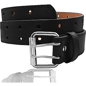 EURO Womens Thick Wide 2 Hole Leather Belt - BN9041 - Black 3XL