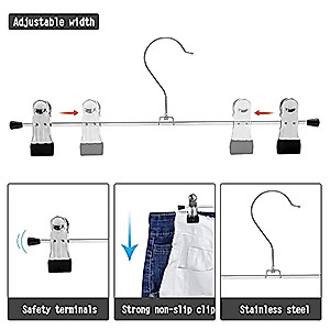 BBFISH Pants Hangers 20-Pack Skirt Hanger with Clips No-Slip Metal Trouser Hangers Space Saving for Closet Wardrobe