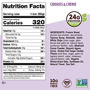 Lenny & Larry's Cookie-fied BIG BAR – Cookies and Creme Vegan Protein Bars 12x90g – Healthy Snacks, 24g Plant Protein & 10g Prebiotic Fiber – Gluten free Power Bar, Keto Friendly & Vegan