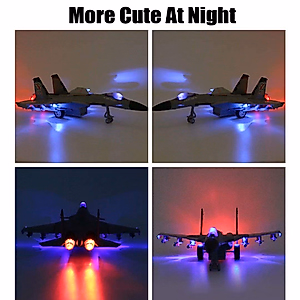 QIAONIUNIU Toy Airplane Model Planes Alloy Pull Back Fighter for Boys with Flashing Lights, Real Jet Sound (Yellow)