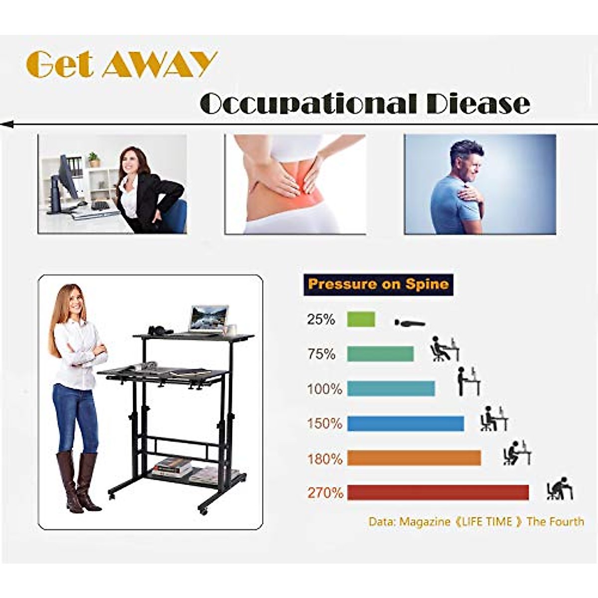 AIZ Mobile Standing Desk, Adjustable Computer Desk Rolling Laptop Desk Cart on Wheels Home Office Computer Workstation, Portable Laptop Stand Tall Table for Standing or Sitting, Black Willow