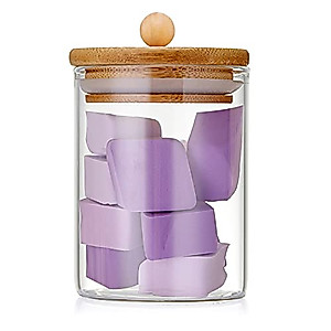 OZZEGCOO Qtip Holder with Bamboo Lids, 16pcs Glass Bathroom Apothecary Jars Set