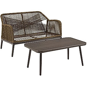 Crosley Furniture CO7360LB-LG Haven Outdoor Wicker 2-Piece Conversation Set (Loveseat, Coffee Table), Light Brown with Light Gray Cushions