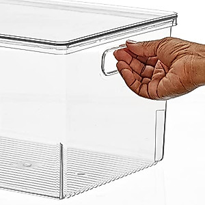 mDesign Large Plastic Stackable Kitchen Cabinet Storage Bin Box, Handles and Lid - Fridge, Cabinet, Counter Organizer for Snacks, Food, Drinks, or Supplies, Ligne Collection, 8 Pack, Clear