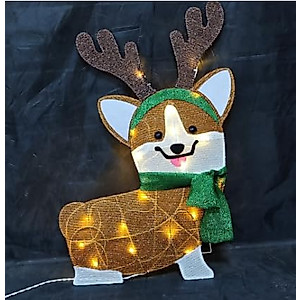 DROFELY 27”Christmas Corgi Lighted up Decoration for Indoor Display with LED Lights, Lighted 2D Christmas Dog with 20 Warm White Lights Decorative Christmas Tree,Home Xmas Holiday Addition AZ23GF-10