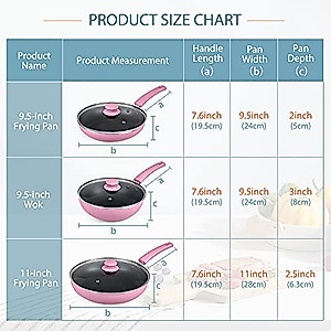 SHINEURI Frying Pans 6 Pieces Nonstick Cookware Set 9.5” and 11” Frying Pan Skillet Pan and Wok with Lid Ceramic Cookware Set