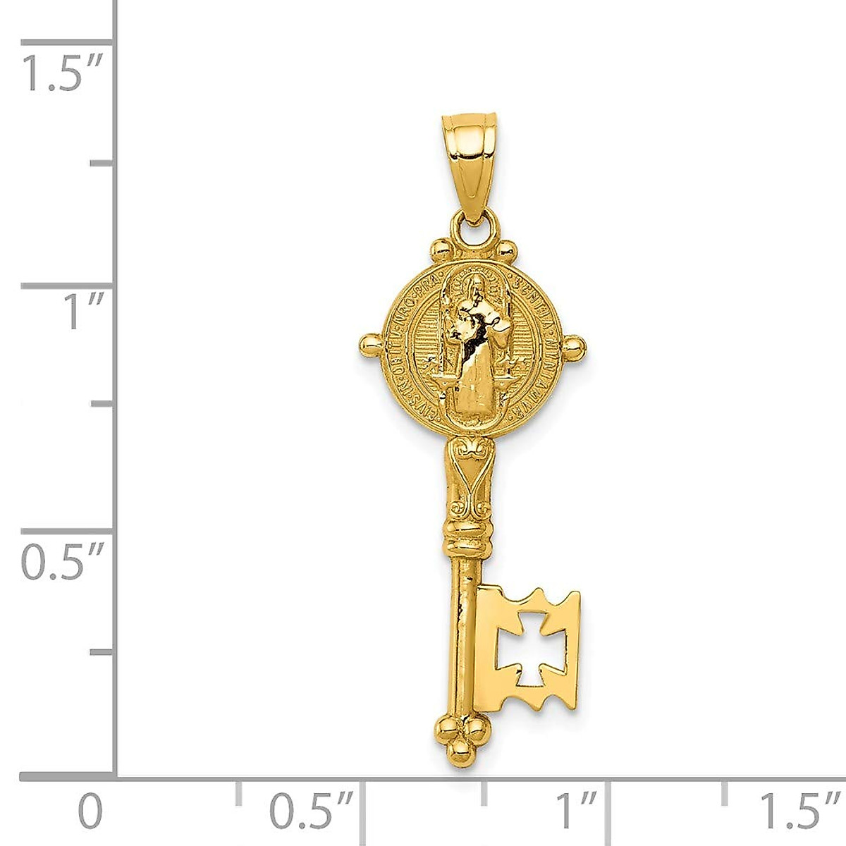 Solid 14k Yellow Gold San Benito 2-Sided Key Pendant Charm - 25mm x 11mm