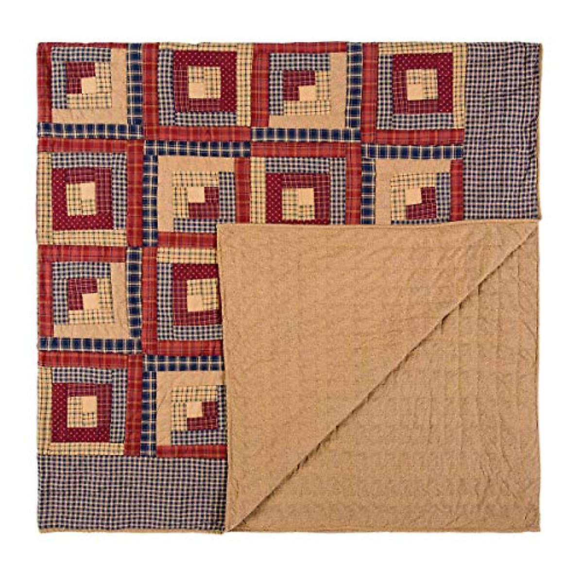 VHC Brands Millsboro Queen Quilt 94Wx94L Log Cabin Country Rustic Lodge Design, Burgundy