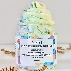 MerryJskin Body Whipped butter 6 oz., whipped cream butter, moisturizes dry skin, gift for her, shea butter, Birthday gift, shower gift for a party, Rainbow Fragrance, Rainbow Scented