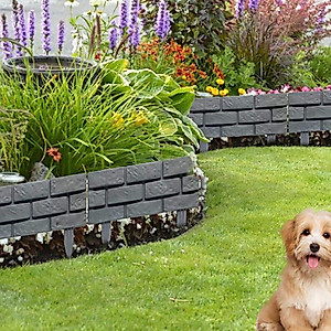 Hidyliu Set of 4 paving stones, garden palisade flower bed edging, paved stone effect, lawn edging granite, plant decoration, 45 cm x 29.5 cm (L x H), for lawn or patio (grey)