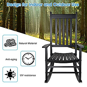 GnL Recsports Rocking Chair Wooden Frame Chair Indoor and Outdoor Fade Resistant Rocker with 350lbs Weight Capacity All Weather Porch Rocker for Garden Lawn Balcony Backyard and Patio Porch 1 Black