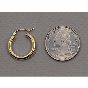 14K Yellow Gold Thick Tube Hoop Earrings w/Click-Down Clasp, (3mm Tube) (20mm)