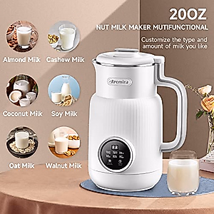 Arcmira Automatic Nut Milk Maker, 20 oz Homemade Almond, Oat, Soy, Plant-Based Milk and Dairy Free Beverages, Almond Milk Maker with Delay Start/Keep Warm/Boil Water, Soy Milk Maker with Nut Milk Bag, White