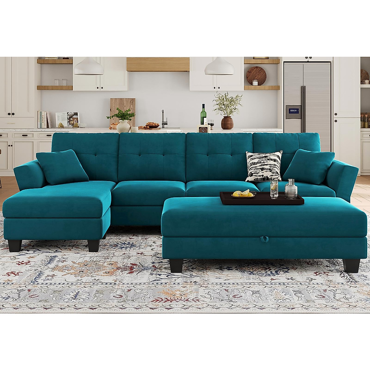 Belffin Convertible L Shaped Couch with Reversible Large Ottoman L Shape Sofa Storage Chaise Sectional Sofa Living Room Furniture Peacock Blue