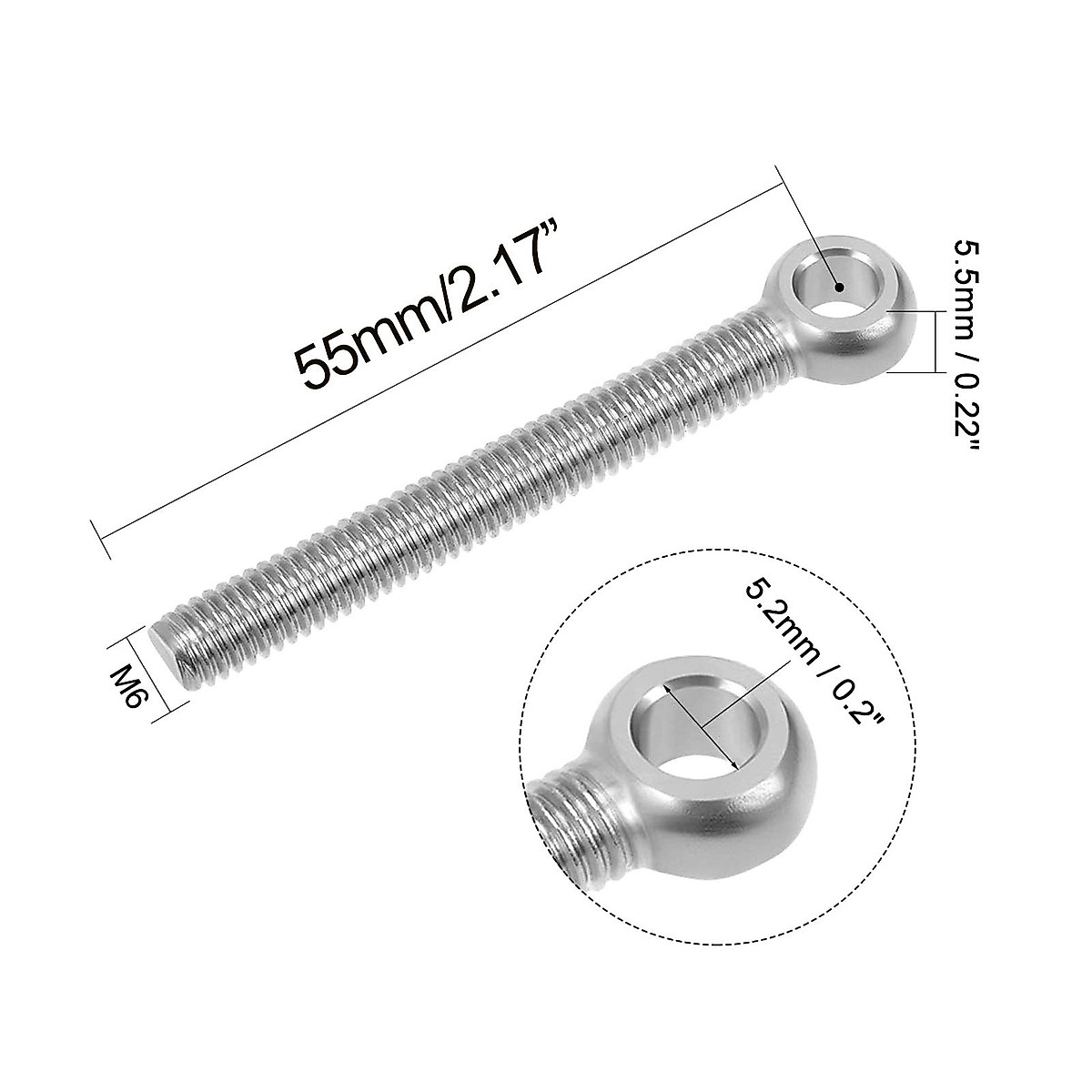 L-A M6 x 55mm Machinery Shoulder Swing Lifting Eye Bolt 304 Stainless Steel Metric Thread （8 PCS）