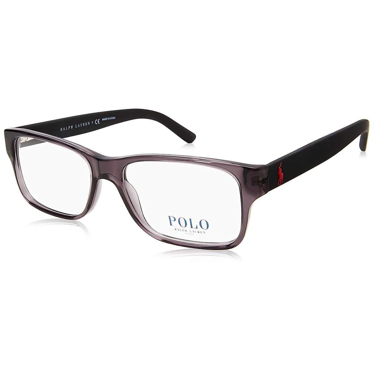 POLO RALPH LAUREN Mens PH2117 Rectangular Prescription Eyewear Frames, Shiny Transparent Grey/Demo Lens, 54 mm