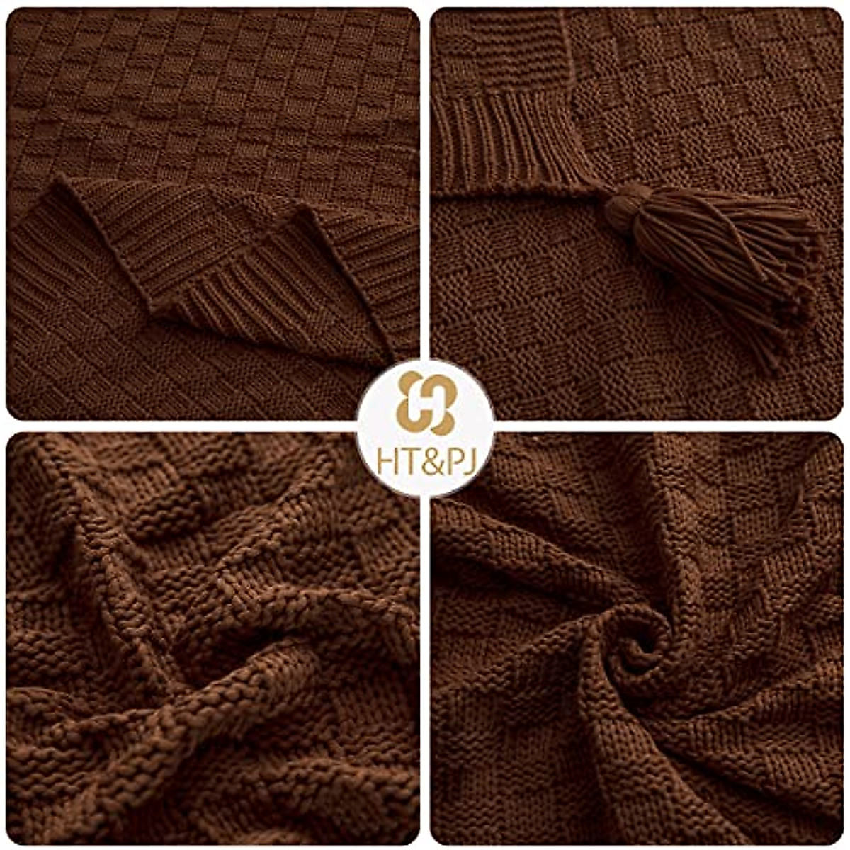 HT&PJ Knit Throw Blanket Cotton Throw Blanket with Tassels Super Soft Warm Cozy Solid Decorative Blanket for Bed, Sofa, Couch, Living Room All Seasons-Caramel, 50"×70"