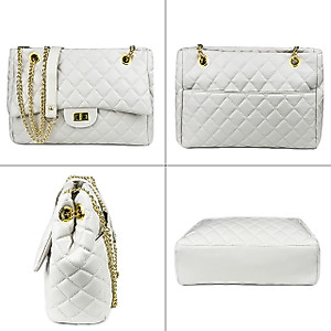 Rejolly Quilted Shoulder Bags for Women PU Leather Ladies Crossbody Handbag Stylish Envelope Purse with Chain Strap (Cream White)