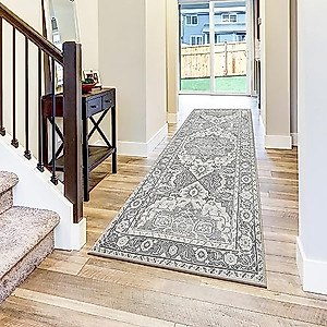 MaxRugrs Kitchen Rug Runner for Hallways 2'6"x6' No Crease Machine Washable Stain Resistant Non Skid Rubber Backing Mat-Bedroom & Laundry - Vintage Floor Carpet Family & Pet Friendly