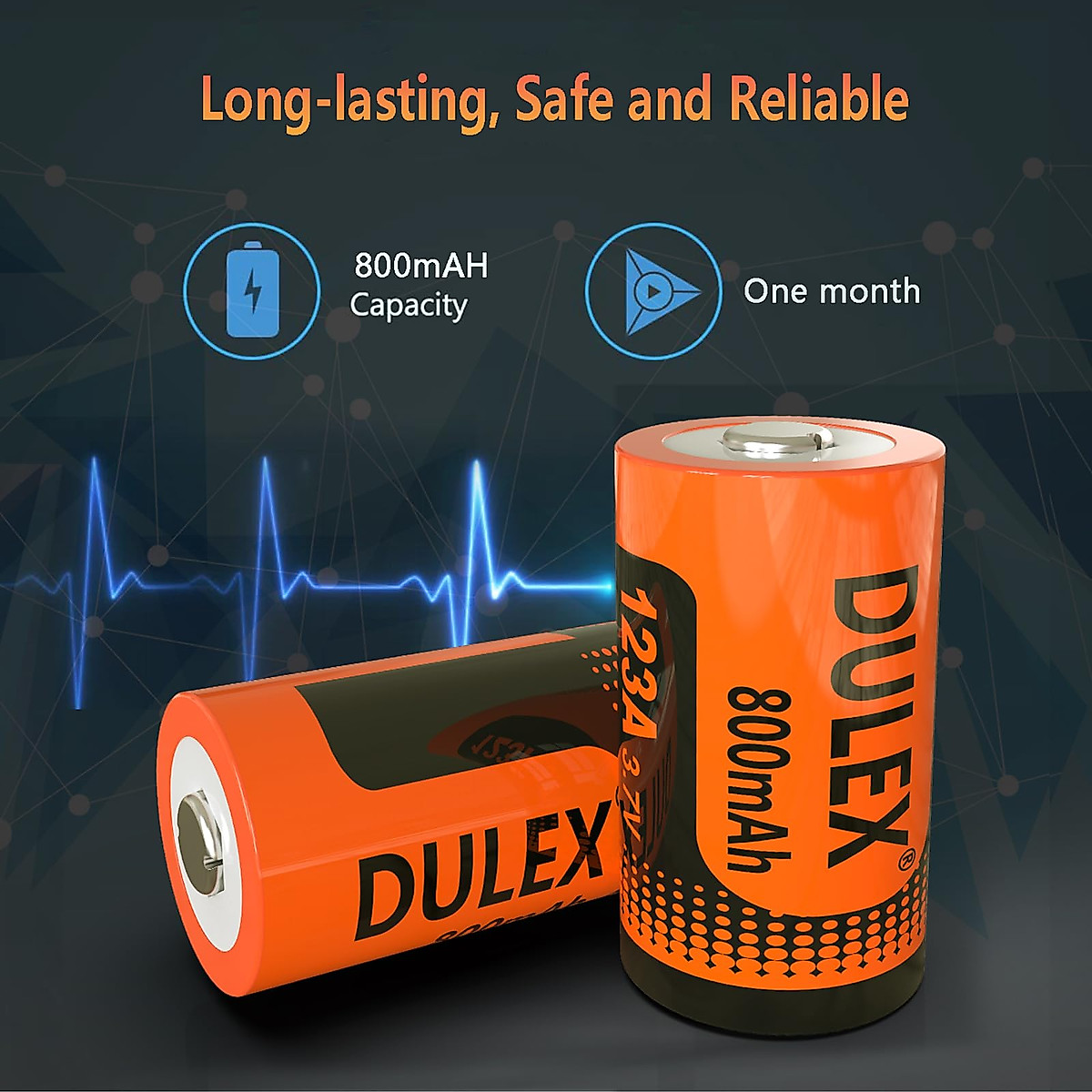 DULEX 4-Pack 3.7V 800mAH 123A Rechargeable Batteries and Charger Replacement 3V CR123A Batteries Compatible with Arlo VMS3130 VMC3030 3200 3330 3430 3530 Security Cameras, Alarm System, Flashlight