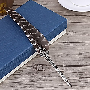 Feather Quill Pen Set, English Calligraphy Feather Dip Pen Gift Box with 5 Extra Nibs Europeanism Vintage Quill Signature Pen with Pen Holder Writing Stationery Business Office Supplies(#3) Pens