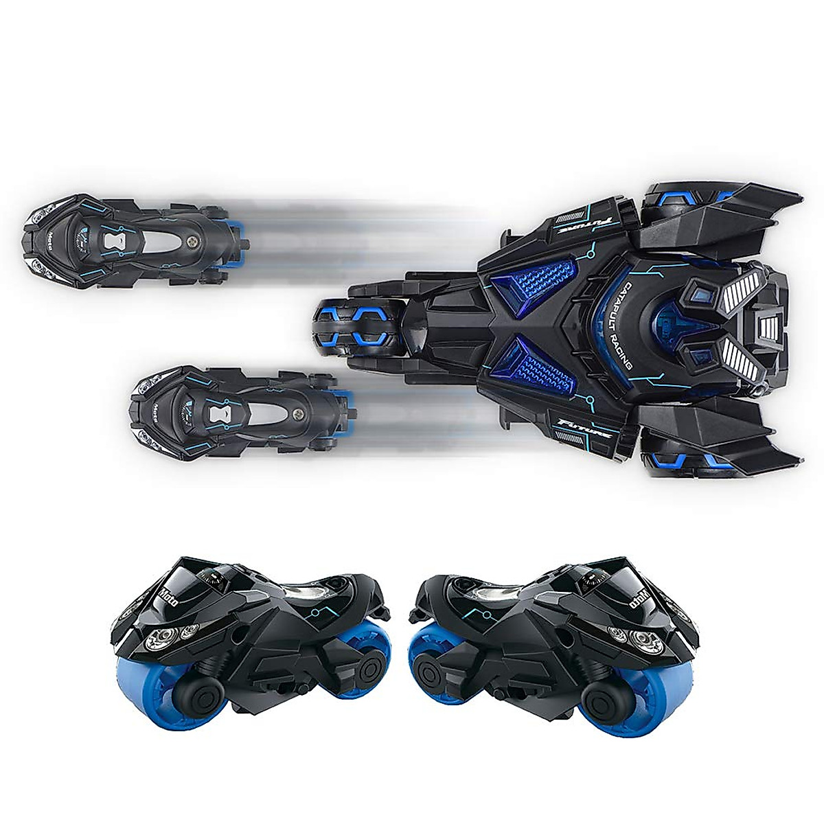 Pull Back Cars Toys, Pull Back Vehicles Motorcycle Launcher Toy Die-cast 3 in 1 Catapult Race Trinity Chariot (Black)