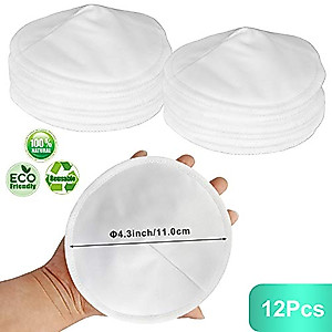 12pcs Bamboo Nursing Breast Pads with Laundry Bag - Contoured Leak-Proof Breastfeeding Nipple Pad for Maternity, Reusable Nipple Covers for Breast Feeding (Pastel Touch, 4.5 inch)