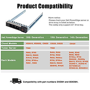 Hard Drive Caddy 2.5" Hard Drive Bracket 0DXD9H DXD9H SSD Mount Metal HDD Holder Compatible for Dell PowerEdge 14th Generation R440 R640 R740 R740xd R840 R940 R6415 R7415 R7425, 2 Pack