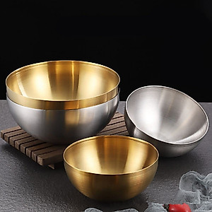 Stainless Steel Salad Bowls, Large Capacity Food Containers Heat Insulated Bowls, Household Flatware Mixing Bowls Soup Bowls(20cm,gold)