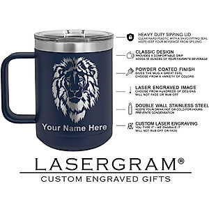 LaserGram 15oz Vacuum Insulated Coffee Mug, Cricket Player, Personalized Engraving Included (Navy Blue)