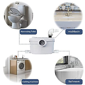 Macerating Toilet System | Macerator Pump With 4 Water Inlets, White & Two-piece Upflush Toilet For Basement, Including Round Bowl, Water Tank