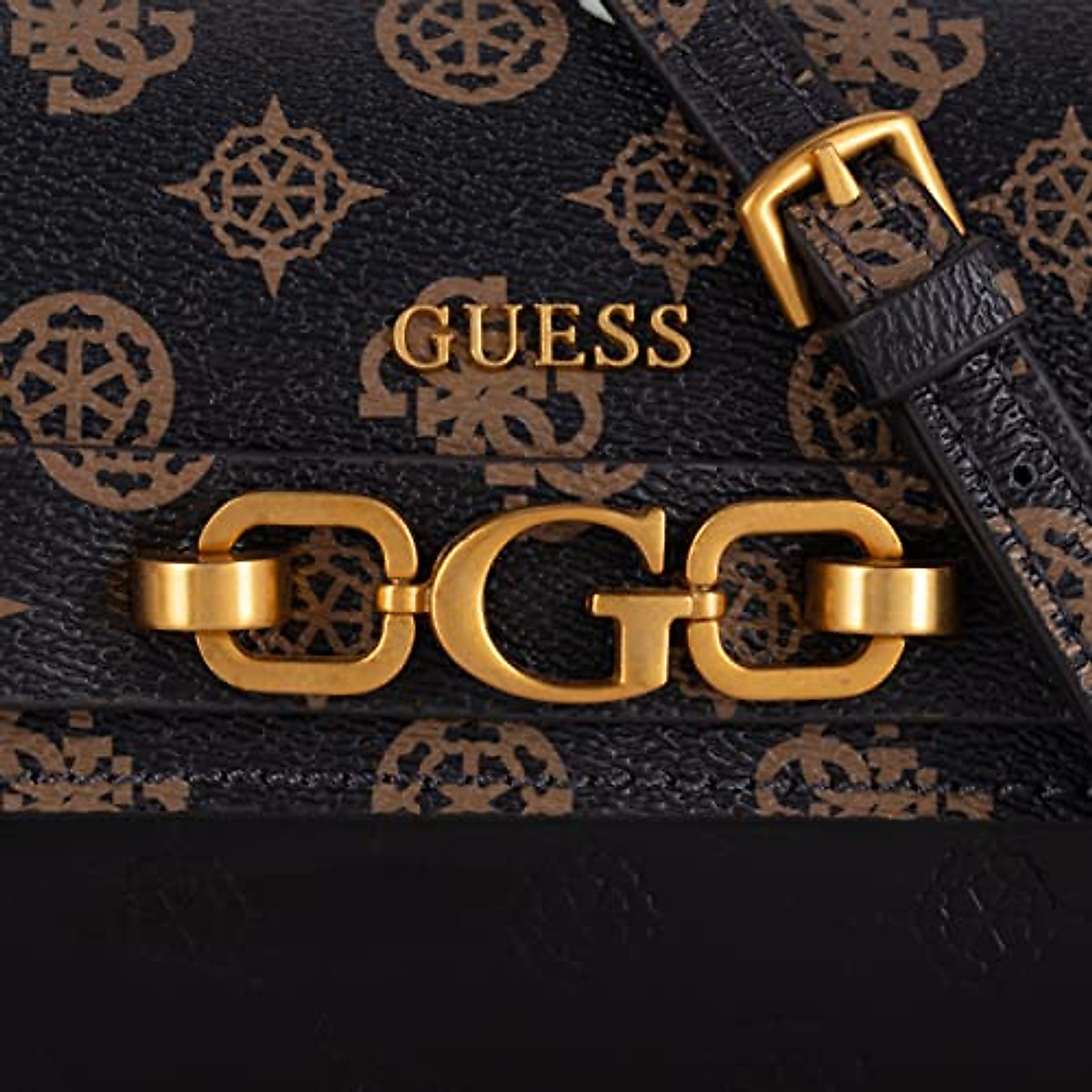 GUESS womens Zira Mini Crossbody Flap, Mocha Logo/Black, one size US