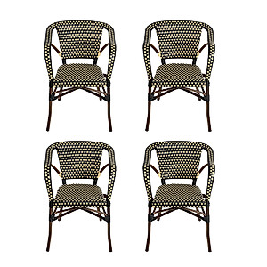 KARMAS PRODUCT 4 Piece Patio Rattan Wicker Chair, Indoor Outdoor Use Garden Lawn Backyard Bistro Cafe Stack Chair,All Weather Resistant