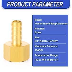 TAILONZ PNEUMATIC 1/4 Inch Barb x 1/4 Inch NPT Brass Female Hose Fitting Connector （Pack of 10）