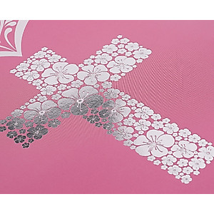 JWSCYSY 12.6" Large Pink Gift Bag with Metallic Silver Floral Cross Design, Card and Tissue Paper for Baby Girl Baptisms, Christenings, First Communions Religious