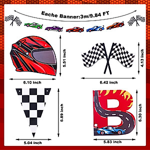Set of 5 Race Car Party Banners Happy Birthday Paper String Banners Car Theme Garlands Banners Checkered Flag Pennants for Birthday Party Supplies Photo Props Baby Shower Wall Decor