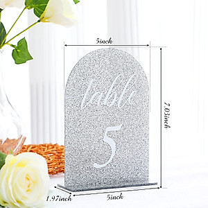 Geetery 10 Pcs Bling Table Numbers 1-10, Silver Acrylic Wedding Table Number with Stands, 5 x 7 Inch Table Number Holders, Glitter Table Sign Numbers for Wedding Reception, Event, Party