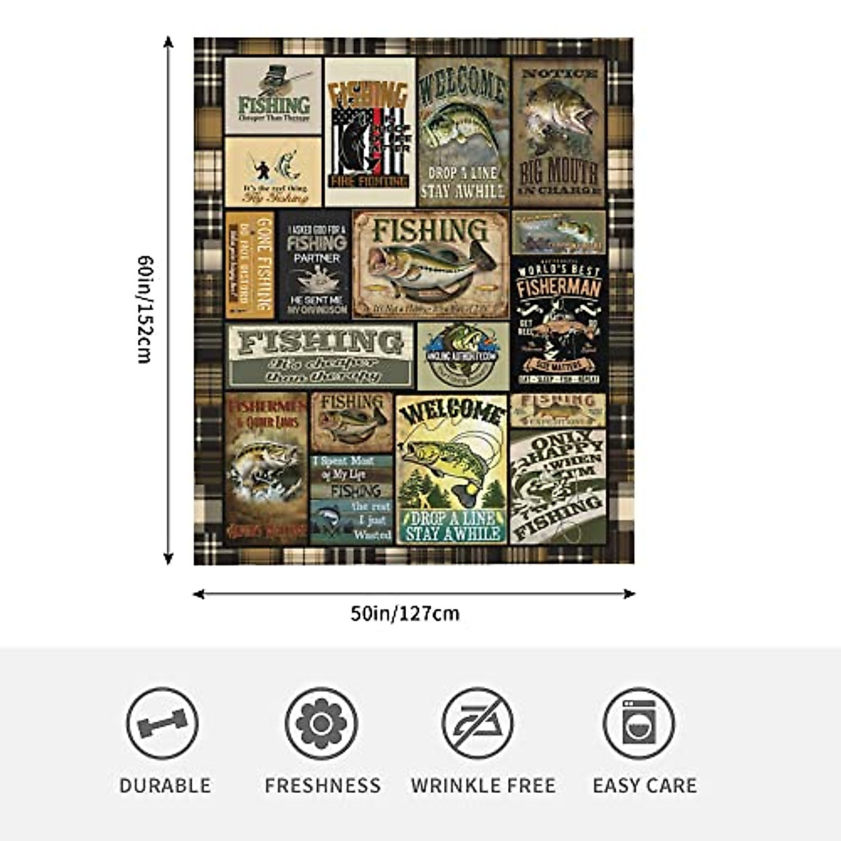 KBBMFEU Fish Blanket Bass Fishing Throw Blankets Fish Hunter Gifts for Men Boy Dad Lightweight Cozy Throw for Fishing Picnic Sofa 60X50Inch
