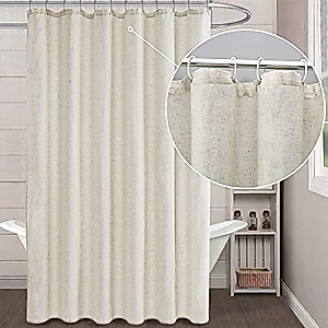 Awellife Linen Shower Curtain Boho Farmhouse Shower Curtains for Bathroom Natural Cloth Cotton Fabric Liner Cream Ivory 72 x 72 Inch
