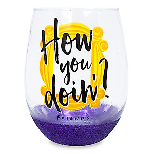 Silver Buffalo Friends How You Doin? Teardrop Stemless Wine Glass | Holds 20 Ounces
