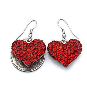 SoulBreezeCollection Valentines Day Red Heart Earrings Drop Dangle Gift for Mom Her Girlfriend (Red)