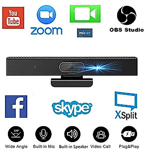 Conference Room Camera with Microphone and Speaker, Wide Angle USB Video Conference Camera for Mac, PC, Laptop, Desktop (Black with Inverted Phase)