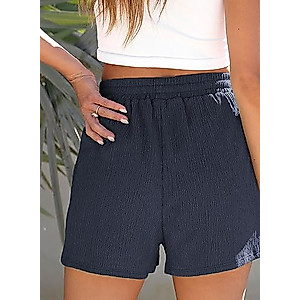 Dokotoo Ladies Womens Shorts Cotton Fashion Beach Shorts Resort Wear for Women 2023 Summer Cute Holiday Vacation Outfits for Women Shorts Blue Medium