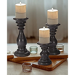 Candle Holder Stand Wooden, Candalbras, Candle Holders, Unity Candle Holders, Rounded Turned Colums, Country Style Idle Gift for Wedding, Party, Home, Spa - 10,8,6 Inch Set of 3 Grey Wash